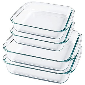 Glass Casserole Dish Set of 4, 8x8 Square Baking Dishes for Oven Cooking, Dishwasher Freezer Safe Borosilicate Glass Bakeware Set (1.9QT, 1.2QT)