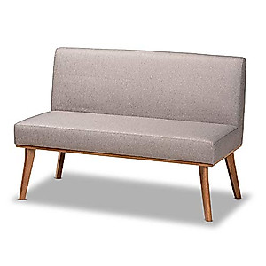Baxton Studio Odessa Corner Sofa Bench Grey Fabric Upholstered and Walnut Brown Finished Wood 2-Piece Dining Corner Sofa Bench