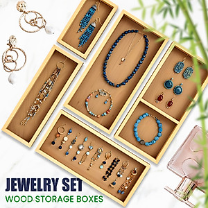 Bamboo Drawer Organizer Box Set of 5 Wooden Drawer Organizers for Kitchen, Bathroom, Office, Desk, Vanity, Makeup-Non-Slip Junk Drawer Organizer Trays for Storage & Organization by Zen Smart