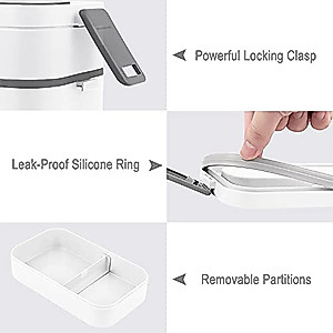 NatraProw Bento Lunch Box for Adults, 2 Layers Stackable Lunch Container, 1600ml Large bento Box for Adults, Built-in Utensils, Microwave Safe Bento Boxes, Leakproof, BPA Free, White
