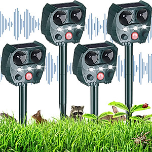 Green Ultrasonic Animal Repellent Outdoor Deterrent Devices Solar Pest Repeller with PIR Motion Sensor and LED Light Repel Squirrel Rodent Raccoon Skunk Deer for Yard Patio (4)