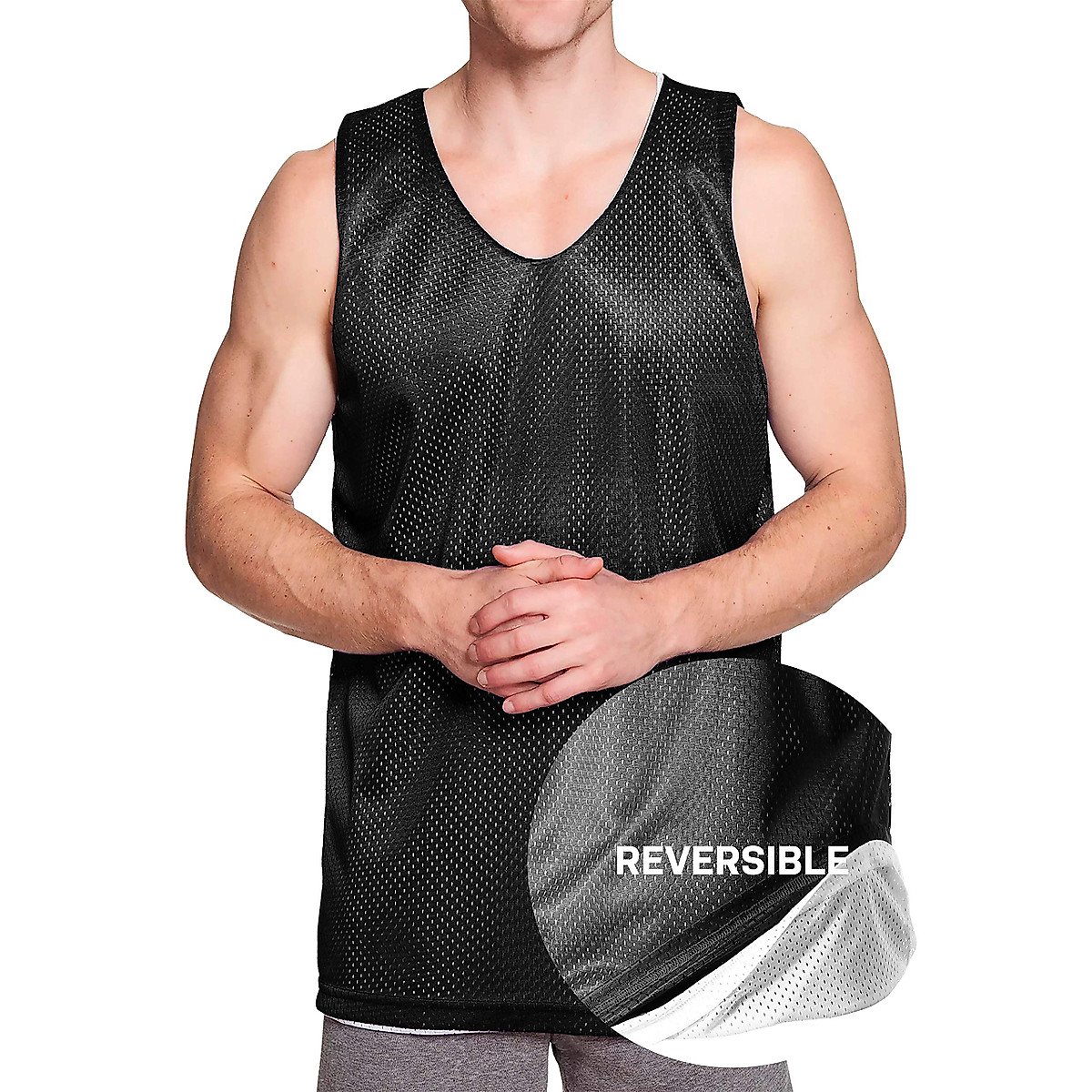 Ma Croix Mens Reversible Mesh Basketball Jersey Quick Drying Sleeveless Tank Top Active Made in USA (Large, 1ih05_Black)
