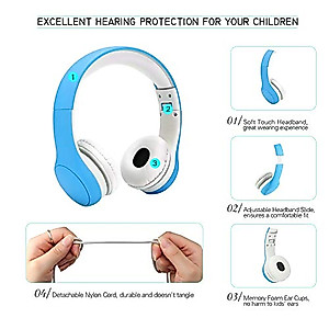 Anble Kids Headphones with Microphone Volume Limited Foldable Wired Headsets for Children - Blue