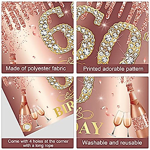 Rose Gold 60th Birthday Banner Decoration for Women, Pink Rose Gold Happy 60th Birthday Backdrop Sign Party Supplies, Sixty Years Old Birthday Photo Background Decor for Indoor Outdoor