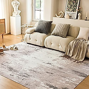 OIGAE Machine Washable Rug 9'x12', Ultra-Thin Foldable Abstract Modern Area Rug, Stain Resistant Anti Slip Backing Rugs for Living Room&Bedroom&Dining Room, Brown