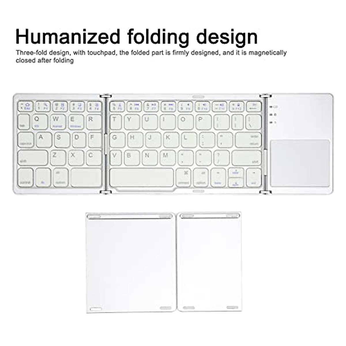LMOLING Folding BT Keyboard, Wireless Portable Keyboard, 63 Keys Metal Ultra Thin Mini Folding Keyboard with Touchpad for Tablet Smartphones(Silver)