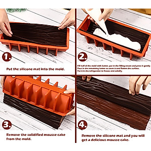 Webake Yule Log Cake Pan Silicone Yule Log Cake Mold with 2 Bark Mat, Christmas Cake Mold for Cake, Jello, Dessert, Great for Christmas