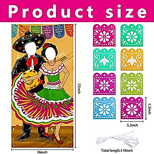 Fiesta Couple Photo Door Banner Set - 6 x 3.3ft Cinco de Mayo Fiesta Couple Photo Door Banner and 22ft Fiesta Bavarian Flag Pennant Banner for Mexican Theme Fiesta, Party or Festivals Decoration (Fiesta Couple)