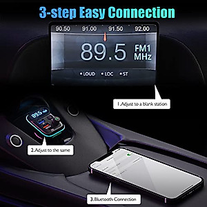 LENCENT FM Transmitter in-Car Adapter, Wireless Bluetooth 5.0 Radio Car Kit,Type-C PD + QC3.0 Fast USB Charger, Hands Free Calling, Mp3 Player Receiver Hi Fi Bass Support U Disk