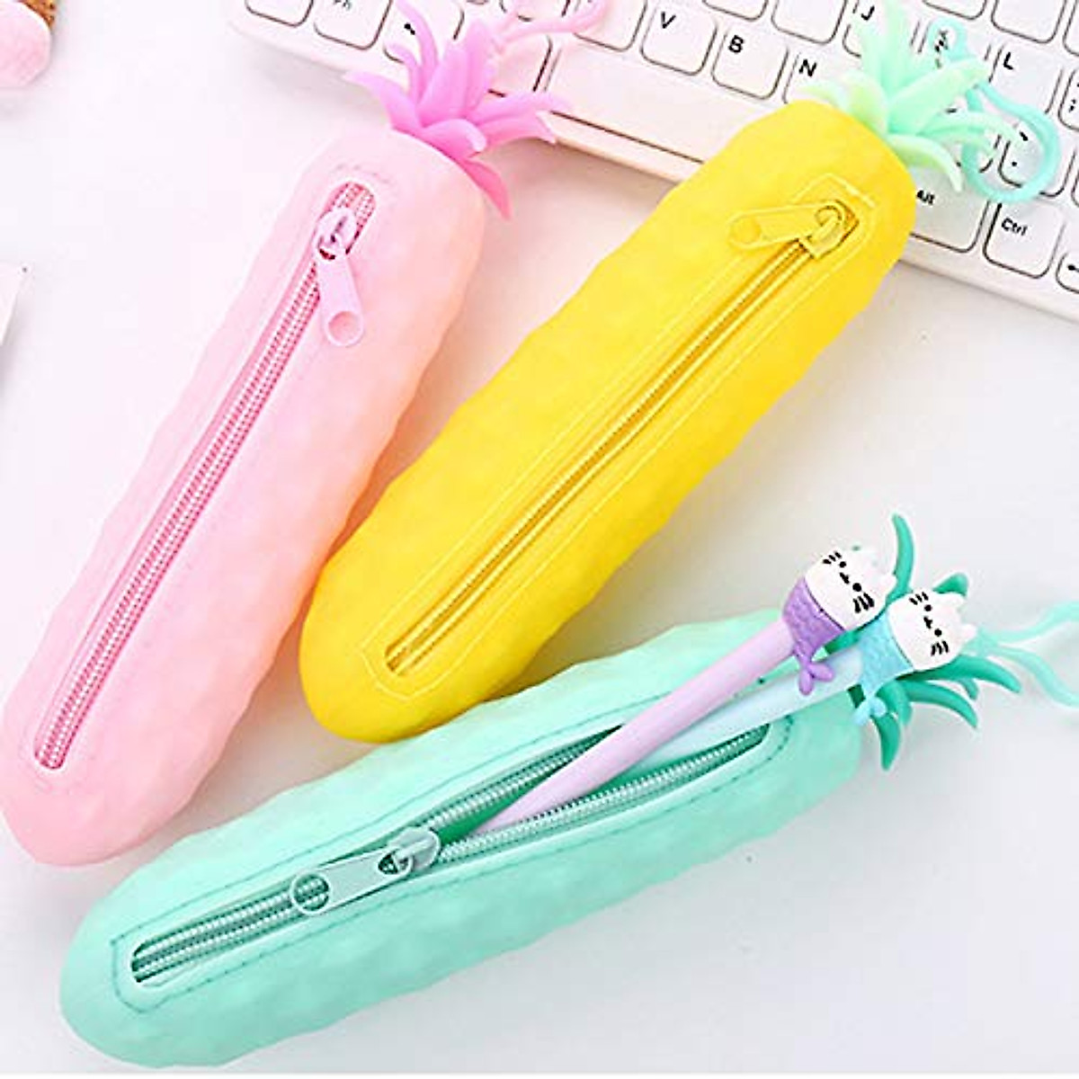 Pencil Pouch, Carrot Banana Fruit Silicone Pencil Case Storage Pen Bag Coin Purse Key Wallet - Eggplant
