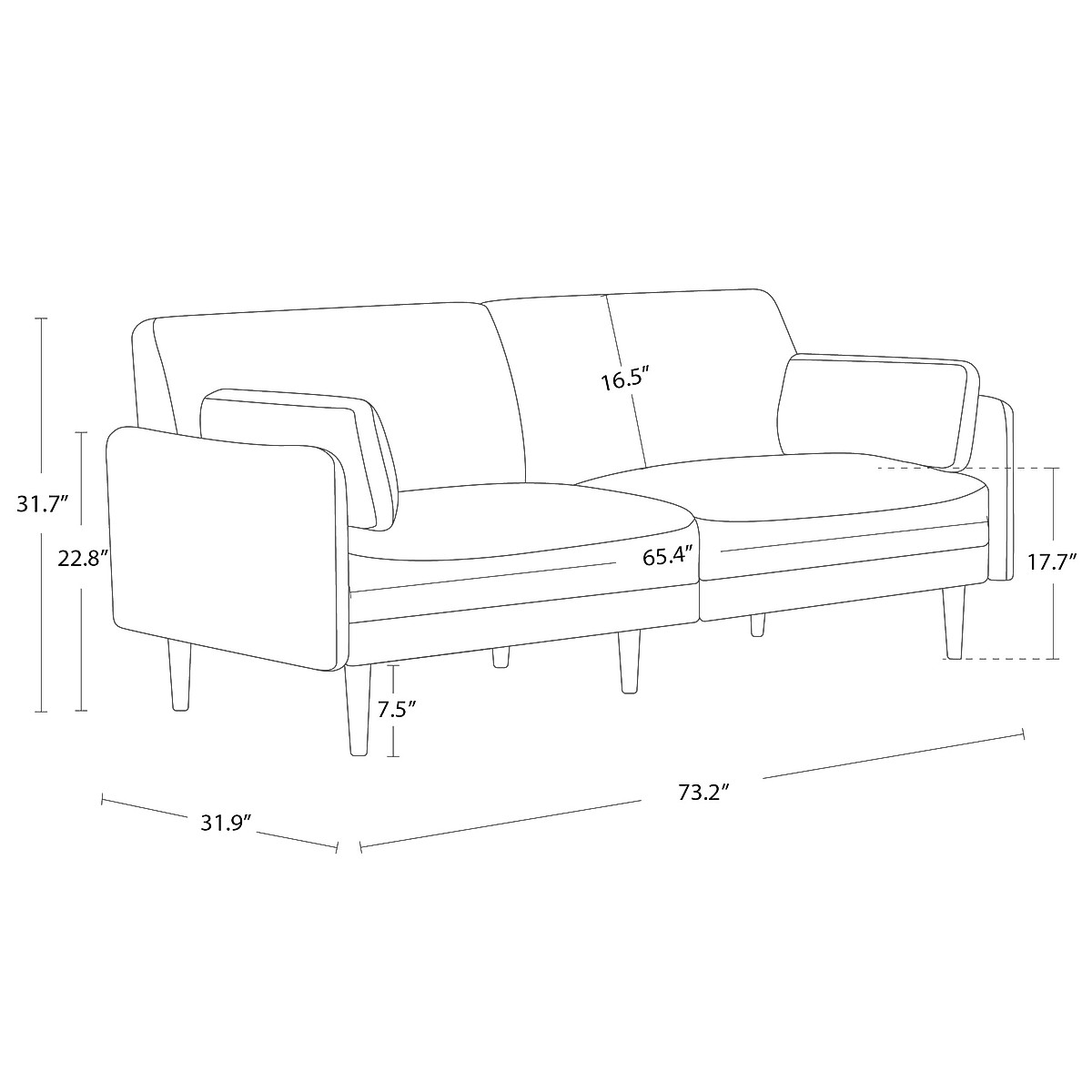 CHITA Mid-Century Modern Sofa, Fabric Couch for Living Room with Solid Wood Leg, No-Tools Assembly, 73''W, Mustard