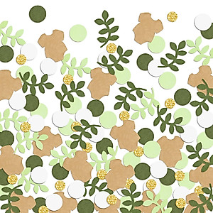 Letjolt Green Confetti Baby Shower Paper Short-Sleeve Bodysuits Scatter Golden Leaves Table Decoration Gender Reveal Birthday Confetti 150 pcs
