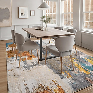 Area Rug Living Room Rug, 5x7 Modern Abstract Washable Rug Grey Non Slip Foldable Faux Wool Vintage Rug, Fluffy Non-Shedding Faux Wool Carpet for Living Room, Bedroom, Dining Room, Kids Playroom