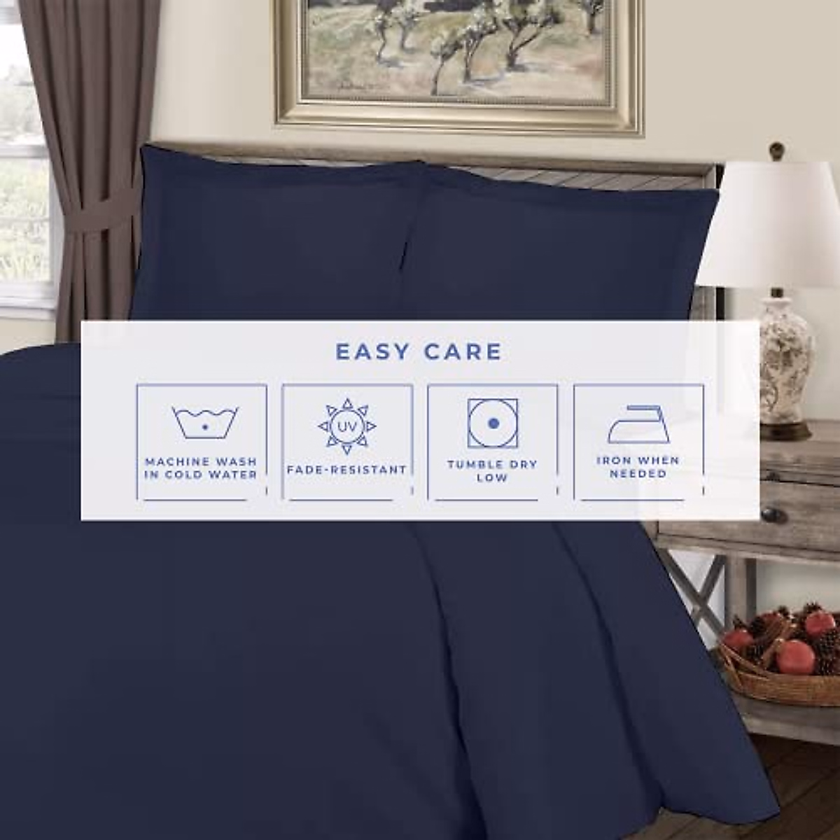 Kotton Culture 4 Piece Bed in a Bag Set 100% Egyptian Cotton 600 Thread Count Duvet Cover Pillow Shams & Fitted Sheet with Extra Deep Pocket Soft Bedding (Navy Blue, Twin)