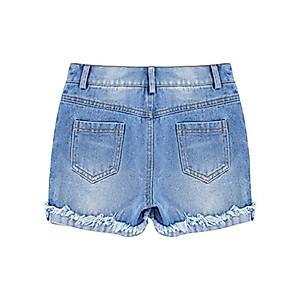 easyforever Girls Denim Shorts Stretch High Waisted Jeans Ripped Raw Hem Denim Shorts Cut Off Hot Pants with Pockets Light Blue 6 Years