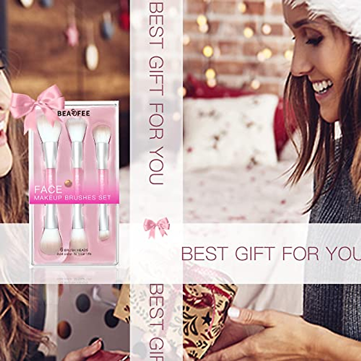 Makeup Brush Duo End Foundation Brush Contour Powder Face Makeup Brushes For Blending Liquid Powder,Concealer,Blush Brush, Highlighter Contour Brush Powder Synthetic Cosmetic Tools