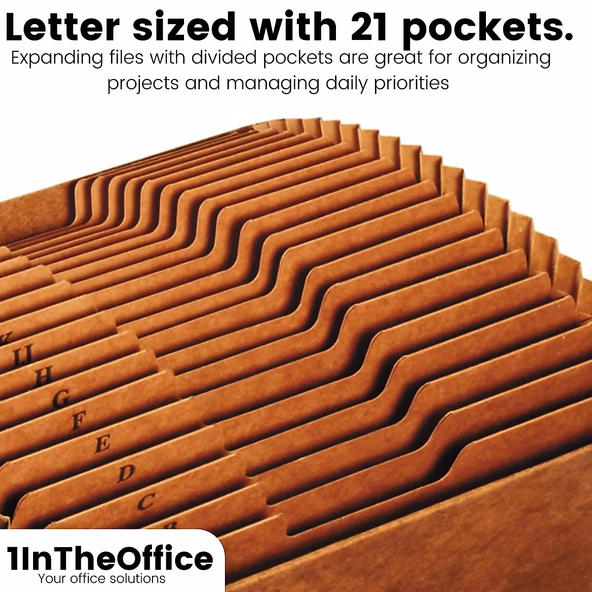 1InTheOffice Expanding File Folder A-Z, Alphabetical File Organizer, Accordion File Organizer, 21-Pocket Expanding File Folder, Letter Size