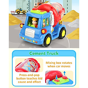 Coogam Friction Powered Cars 3 Pack Construction Vehicles Toys Set of Harvester,Sweeper,Cement Mixer Trucks for Year Old Kids Gifts
