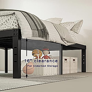 Neslime 18 Inch Heavy Duty Twin Bed Frames No Box Spring Needed, Metal Platform Bed Frame Twin for Heavy People, Easy Assembly, Noise Free, Black