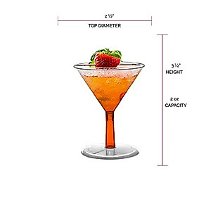 Plastic Martini Glasses - 192 Pcs Disposable Hard Plastic Clear Margarita Glasses - 2 oz Crystal Cut Glass - Bulk Party Cocktail Drinking Cups for Wedding, Mardi Gras, Birthday Parties & All Occasions