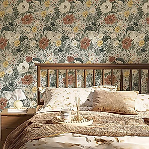 GLOW4U Peel and Stick Vintage Floral Contact Paper Wallpaper for Cabinets Walls Shelves Drawer Arts Crafts Decal 17.7X117 Inches