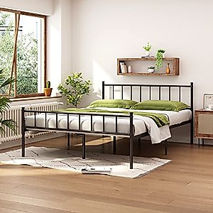 HLIPHA Full Size Metal Platform Bed Frame with Heavy Duty Steel Slat Support,14" Height Easy Assembly Mattress Foundation,No Box Spring Needed,Black