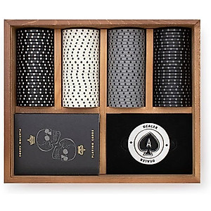Iron & Glory | Poker Set | Luxury Poker Chips & Poker Cards Set With Wooden Case | Poker Table Accessories | Playing Cards & Casino Games For Game Night | Travel Card Games & Portable Camping Games
