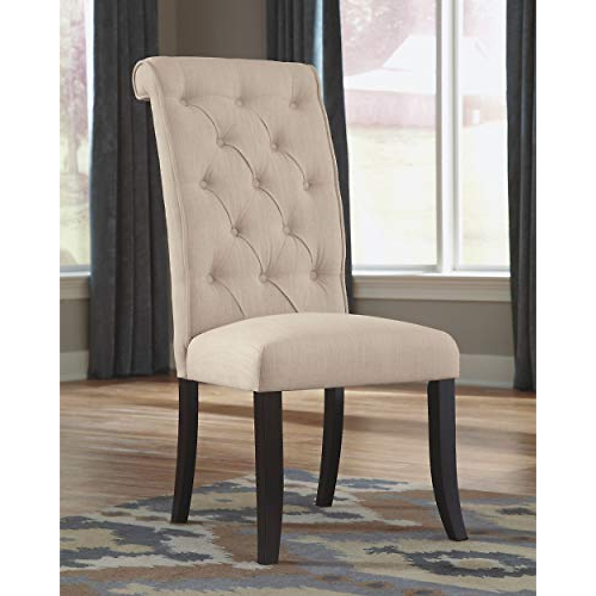 Signature Design by Ashley Tripton Classic Tufted Upholstered Armless Dining Chair, 2 Count, Beige