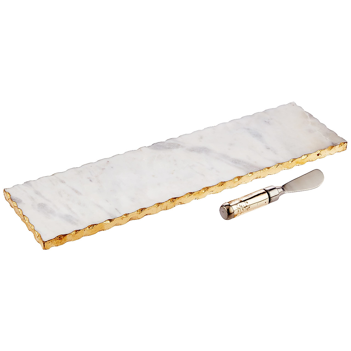 Mud Pie Marble Trivet, 1 1/4" x 8 1/2" Dia, Gold and Mud Pie - 40700003 Mud Pie Marble and Gold Edge Hostess Set Serving Platter, One Size, White