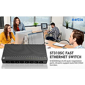 Netis ST3108C 8 Port 10/100Mbps Fast Ethernet Switch | Desktop Ethernet Splitter, Ethernet Hub, Plug and Play, Traffic Optimization Auto-Negotiation RJ45 Ports with Compact Design