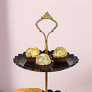 4 Pieces Plastic Cake Stand Set with 2pcs Large 3-Tier Cupcake Stands + 2pcs Appetizer Trays Perfect for Wedding Halloween Birthday Baby Shower Tea Party(Black)