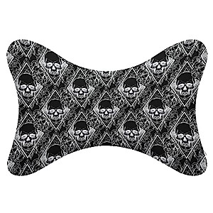MZERSE Car Neck Pillow 2 Pieces Travel Pillow Compatible with Black Peony Rose Flowers Dead Skulls for Head Rest Neck Support Head Cushion Support for Car Seat Airplanes Sleeping