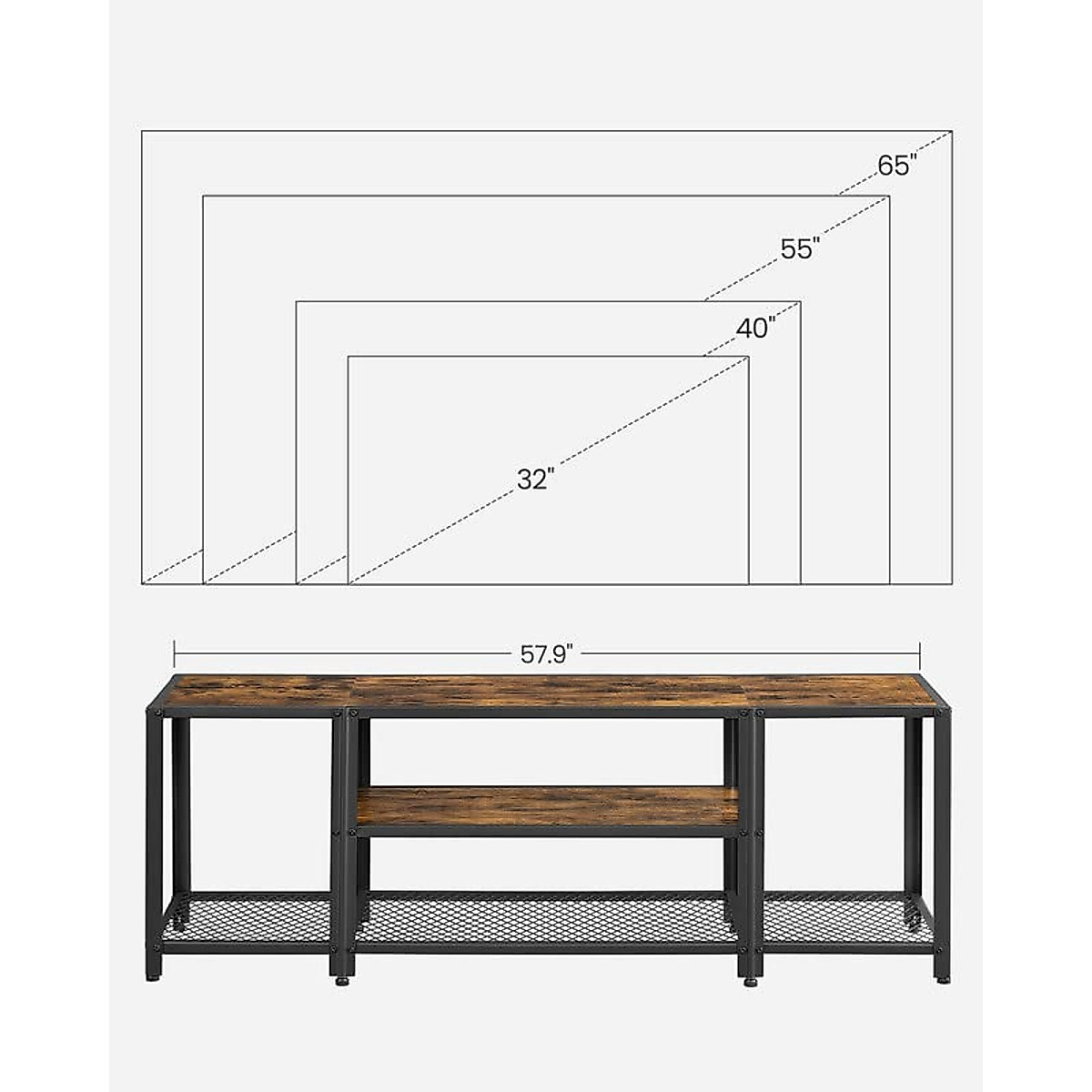VASAGLE Modern TV Stand for TVs up to 65 Inches, 3-Tier Entertainment Center, Industrial TV Console Table with Open Storage Shelves, for Living Room, Bedroom, Rustic Brown and Black ULTV097B01