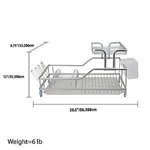 Home Basics 2-Tier Aluminum Dish Drying Storage Rack with Utensil Holder, Cup Holder & Draining Tray for Kitchen Countertop Sink