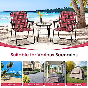 LDAILY Moccha Folding Chair Set of 6, Patio Lawn Chairs with Armrest, Sturdy Steel Frame, 6 Pack Portable Outdoor Chair, Webbed Lawn Beach Chair for Camping, Fishing, Patio, Garden, Bay, Yard, Red