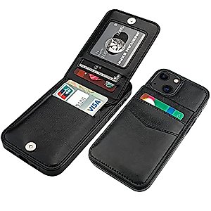 KIHUWEY Compatible with iPhone 13 Case Wallet with Credit Card Holder, Premium Leather Magnetic Clasp Kickstand Heavy Duty Protective Cover for iPhone 13 6.1 inch(Black)