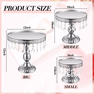 Eaasty 3 Pcs Cake Stand Set Round Cake Stand with Crystal Bling Pendants Dessert Table Display Set for Wedding Event Birthday Party Dessert Table(Silver)