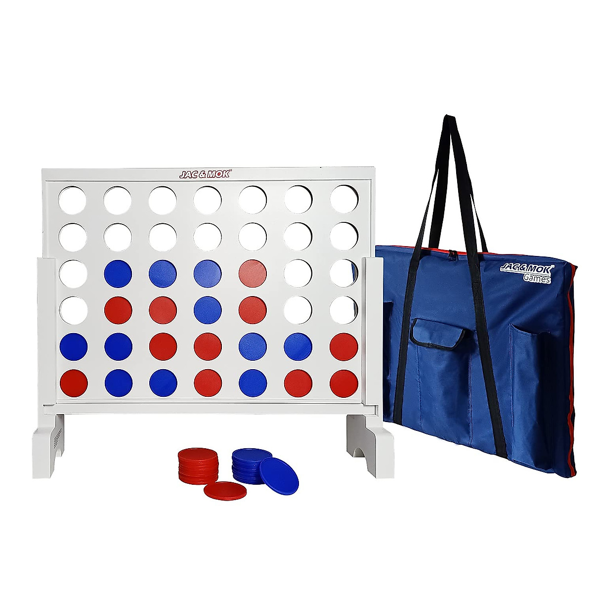 4-in-a-Row Games 32'' x 28'' ∣Premium Wooden Game∣with Plastic Coins, Carrying case for Storage and Transportation