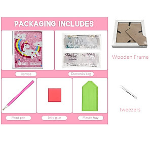 5D Diamond Painting Kits for Kids Wooden Frame Diamond Arts and Crafts for Kids Mosaic Gem Stickers by Number Kits DIY Painting Arts Crafts Gift for Ages6-8-10-12 (Unicorn)Gift for Children's Day