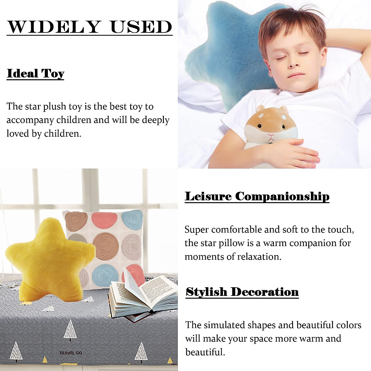 zhidiloveyou Star Pillow Plush Blue, Stuffed Star Shaped Pillow Cute Toy for Kids, 15.7 inch