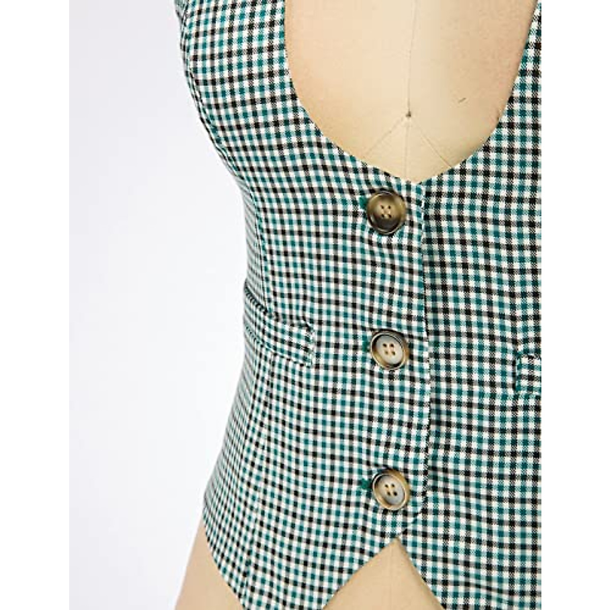 GRACE KARIN Blazers for Women Vintage Plaid Vest Suit Jackets for Renaissance Pirate Cosplay Teal