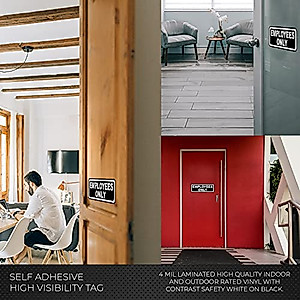 Employees Only Sticker for Doors (Pack of 2) | Black and White Laminated Vinyl 7.75 x 2.5-inches | Retail Compliance Signs for Restaurants, Retail Stores, Salons, Gas Stations, and Other