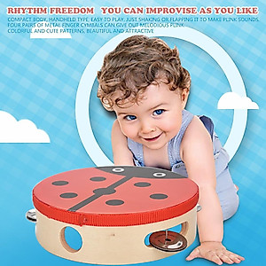 15cm Wood Handheld Tambourine Metal Jingles Hand Held Percussion Drum for Kids Dance Song Gifts(1#)