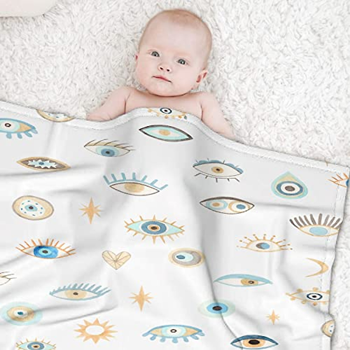 Todeyya Nazar Evil Eye Pattern Throw Blanket - ​Super Soft Flannel Fleece Blanket for Gifts, Plush Lightweight Fuzzy Cozy Blanket Microfiber for Couch Sofa Bed All Season XS 40"x30" for Pets