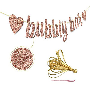 Rose Gold Glitter Bubbly Bar Banner, Bachelorette Party Decorations, Birthday, Wedding, Engagement Party Supplies