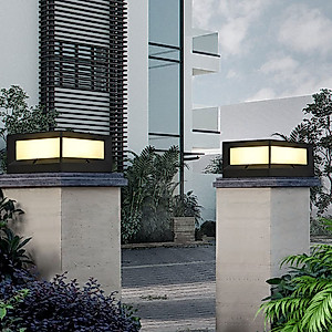XLBHLH LED Post Light Outdoor, Modern Outdoor Column Lights IP65 Waterproof Aluminum Pillar Lights Outdoor Lighting for Yard Garden Patio Path with Acrylic Lampshade, 27X13CM