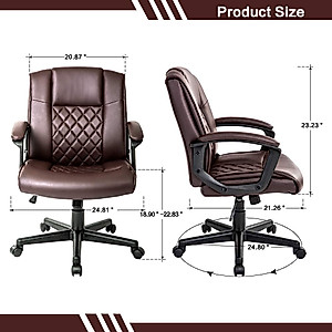Qulomvs Executive Office Chair Mid Back, Ergonomic Office Desk Chair with Wheels Back Support, Computer Task Work Chair with Arms 360 Swivel (Brown)