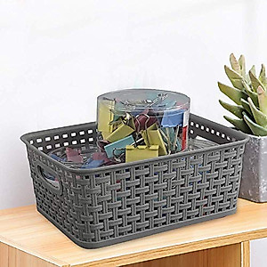 Jekiyo Grey Plastic Storage Basket, 4 Packs Pantry Storage Bin