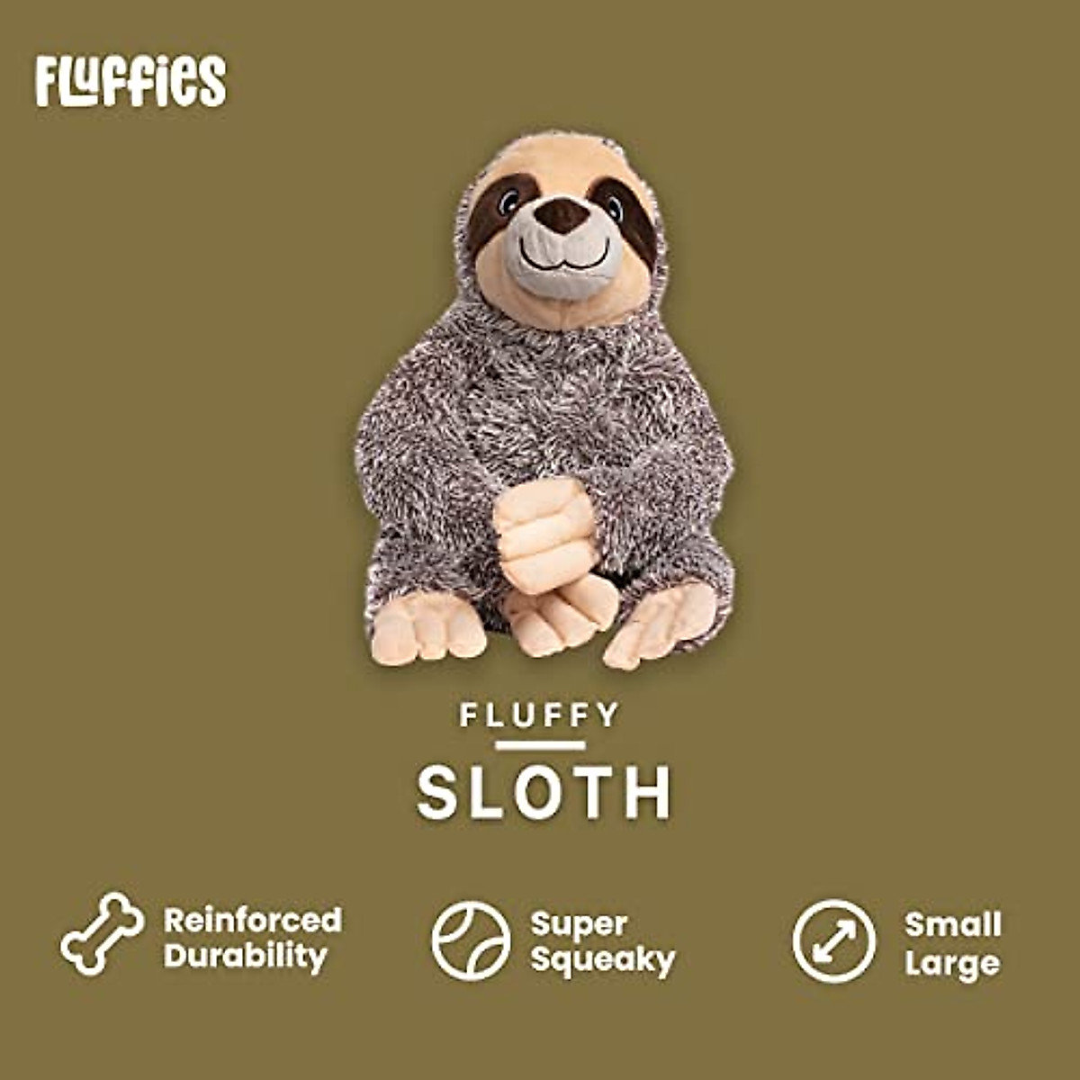 fabdog Fluffies Dog Toys - Squeaky Plush Dog Toy for All Breeds - Cute Animal-Themed Puppy Toys Make for Ideal Gift - Fun Nylon Dog Toys with Squeak| Large Sloth
