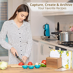 Recipe Box With Cards And Dividers - 50 4x6 Lemon Recipe Cards, Covers & Personalized DIY Book - Large 5x7 Acacia Wooden Recipe Card Holder Set - Engraved Farmhouse Wood Boxes & Organizer for Recipes